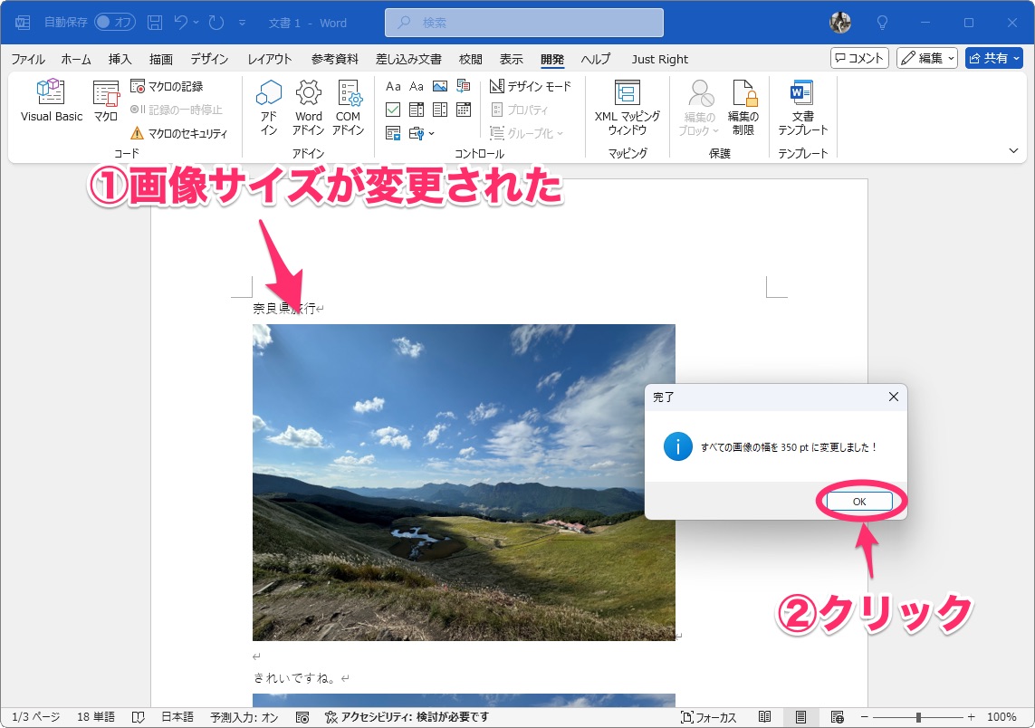 【Word】「行内」の画像をまとめてサイズ変更する方法【一括変更】